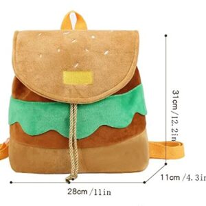 Hamburger Design Backpack Purse! Cute Front Flap Drawstring Bag! Cartoon Fluffy Lightweight School Bookbag! (Large)