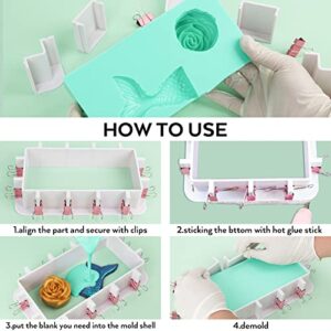 Nicpro Adjustable Molds Housing for Silicone Mold Making, Reusable Plastic Housing Frame Mold Making Silicone Rubber, for DIY Resin Molds, Soap Molds, Candle Molds with Binder Clips, Double-Sided Tape