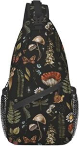 sling bag vintage magic mushroom leaf forest hiking daypack crossbody shoulder backpack travel chest pack for men women