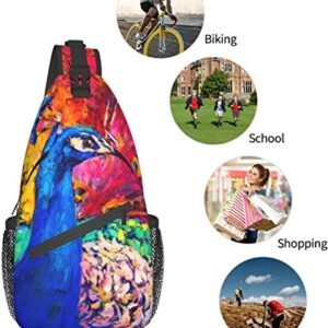 Sling Bag Oil Painting Colorful Peacock Hiking Daypack Crossbody Shoulder Backpack Travel Chest Pack for Men Women