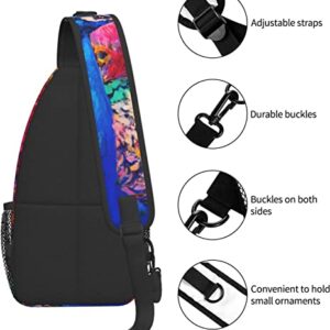 Sling Bag Oil Painting Colorful Peacock Hiking Daypack Crossbody Shoulder Backpack Travel Chest Pack for Men Women