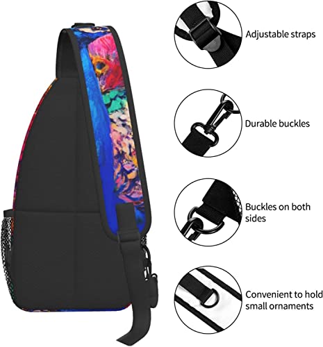 Sling Bag Oil Painting Colorful Peacock Hiking Daypack Crossbody Shoulder Backpack Travel Chest Pack for Men Women