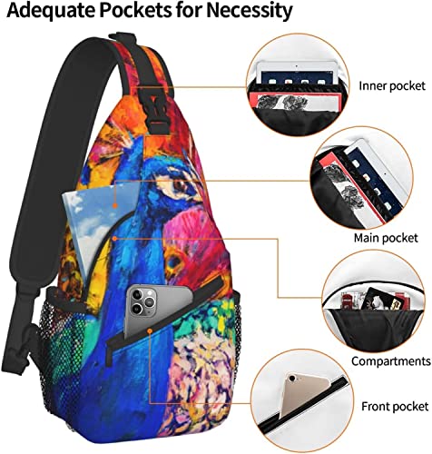 Sling Bag Oil Painting Colorful Peacock Hiking Daypack Crossbody Shoulder Backpack Travel Chest Pack for Men Women