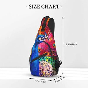 Sling Bag Oil Painting Colorful Peacock Hiking Daypack Crossbody Shoulder Backpack Travel Chest Pack for Men Women