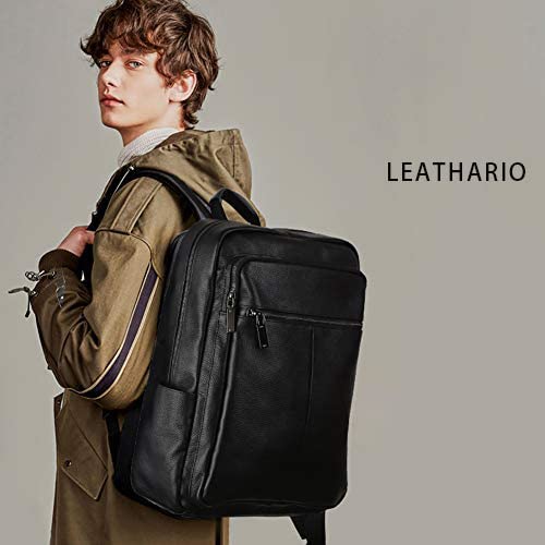 Leathario Men's Backpack Genuine Leather Laptop Backpack 16 Inch Luxurious Vintage Large Capacity Business Retro Travel Duffle Bag Overnight Weekender Daypack (Black-55)