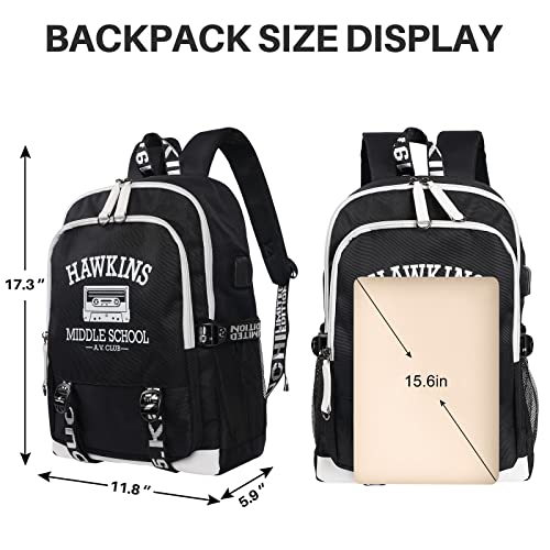 Laptop Bag USB Charging Middle School AV Club College Travel Bookbag 11.8x17.3 inches Backpack Daypack (Black+White)