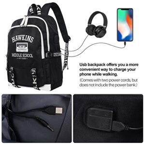 Laptop Bag USB Charging Middle School AV Club College Travel Bookbag 11.8x17.3 inches Backpack Daypack (Black+White)