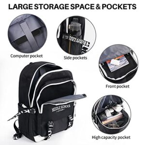 Laptop Bag USB Charging Middle School AV Club College Travel Bookbag 11.8x17.3 inches Backpack Daypack (Black+White)