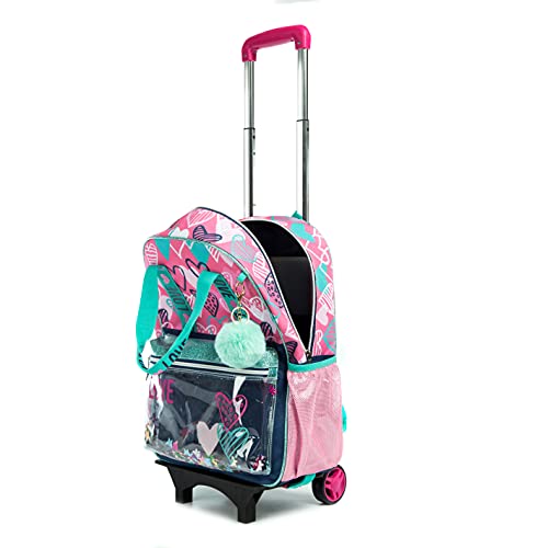 Rolling Backpack for Gilrs School Wheels Backpacks with Lunch Box for Elementary Student Teen Girls Trip Luggage