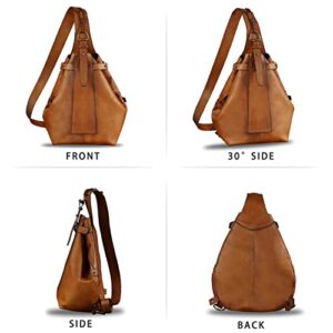 Genuine Leather Sling Bags Hiking Sling Backpacks Vintage Handmade Crossbody Chest Daypack Anti-theft Shoulder Bag Satchel (Brown)