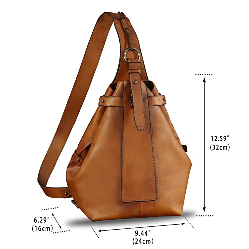 Genuine Leather Sling Bags Hiking Sling Backpacks Vintage Handmade Crossbody Chest Daypack Anti-theft Shoulder Bag Satchel (Brown)