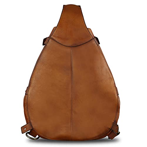 Genuine Leather Sling Bags Hiking Sling Backpacks Vintage Handmade Crossbody Chest Daypack Anti-theft Shoulder Bag Satchel (Brown)