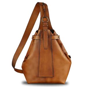 Genuine Leather Sling Bags Hiking Sling Backpacks Vintage Handmade Crossbody Chest Daypack Anti-theft Shoulder Bag Satchel (Brown)