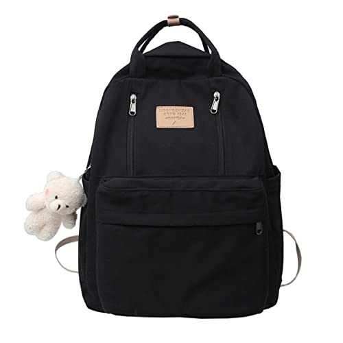 KOWVOWZ large capacity Backpack travel junior high school college students bag men boy girl Satchel kawaii cute harajuku Bookbag (black)