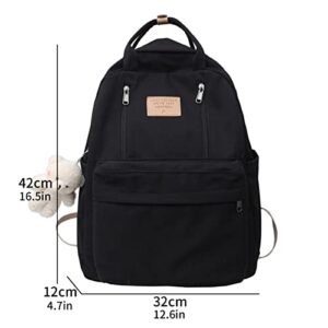 KOWVOWZ large capacity Backpack travel junior high school college students bag men boy girl Satchel kawaii cute harajuku Bookbag (black)