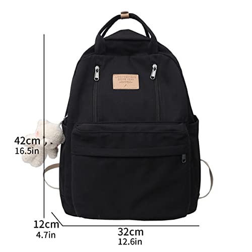 KOWVOWZ large capacity Backpack travel junior high school college students bag men boy girl Satchel kawaii cute harajuku Bookbag (black)