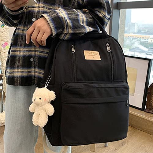 KOWVOWZ large capacity Backpack travel junior high school college students bag men boy girl Satchel kawaii cute harajuku Bookbag (black)