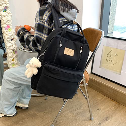 KOWVOWZ large capacity Backpack travel junior high school college students bag men boy girl Satchel kawaii cute harajuku Bookbag (black)