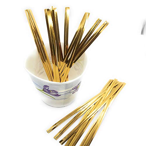 Weststone 100pcs 4" Gold Metallic Twist Ties foil Twist Ties for Cello Bags Treat Bags in Birthday Party Wedding Party