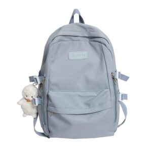 kawaii backpack cute multi-pockets bookbag with lamb pandent aesthetic laptop for back to school stationay supplies (blue)