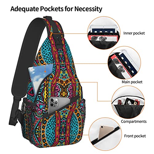 Yamegoun Ethnic Sling Bag Travel Crossbody Backpack Shoulder Pack Chest Hiking Daypack for Women Men with Strap Lightweight Outdoor Walking Runner Climbing