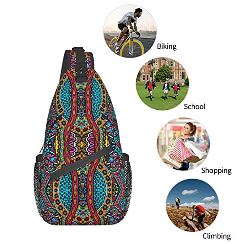 Yamegoun Ethnic Sling Bag Travel Crossbody Backpack Shoulder Pack Chest Hiking Daypack for Women Men with Strap Lightweight Outdoor Walking Runner Climbing