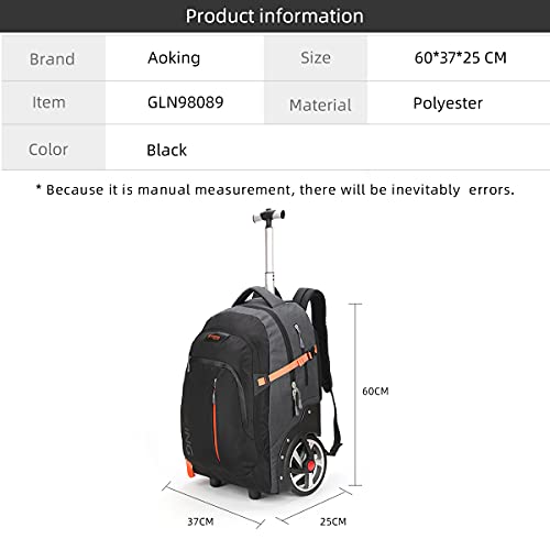 Glodiar AOKING 20/22″Water Resistant Rolling Big Wheeled Backpack Laptop Compartment Bag (22inch, Black)