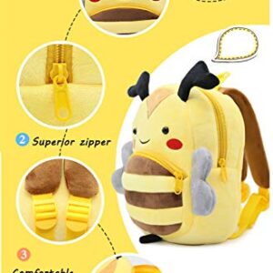 Toddler Backpack Neoprene 3D Animal Backpack Kids Animal Cartoon Casual Bags Water Resistance Kindergarten Preschool Bag (Bee)