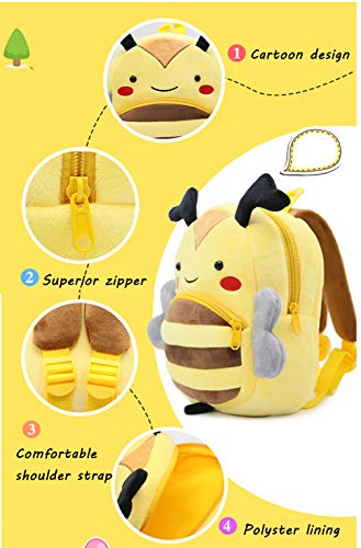 Toddler Backpack Neoprene 3D Animal Backpack Kids Animal Cartoon Casual Bags Water Resistance Kindergarten Preschool Bag (Bee)