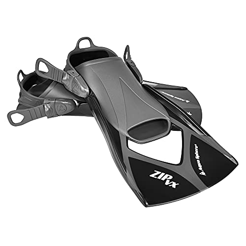 Aqua Sphere Zip VX Adult Swim Fins for Lap Swimming - Black + Gray, Small (Men: 4-7, Women: 5-8) - Increase Thrust and Body Position