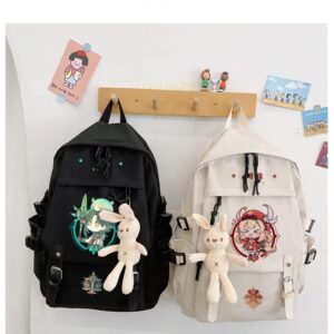 Genshin Impact Raiden Shogun Baal Backpacks Bookbag Black School Bag Daypack Travel Bag of 18" With Cute Doll of Bunny