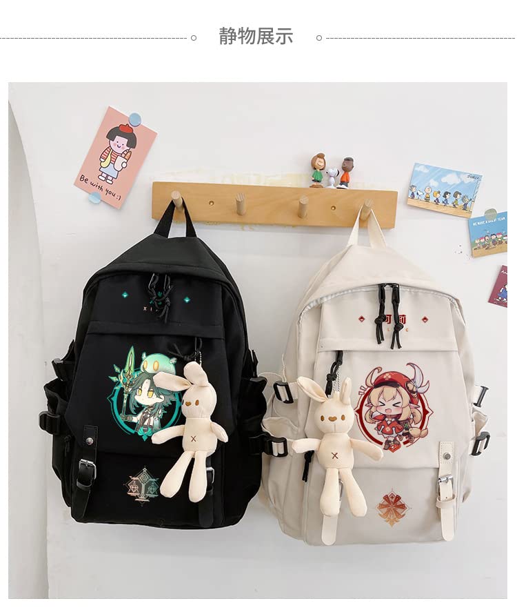 Genshin Impact Raiden Shogun Baal Backpacks Bookbag Black School Bag Daypack Travel Bag of 18" With Cute Doll of Bunny