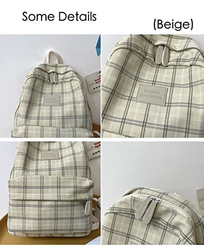 Light Academia Aesthetic Backpack Plaid Preppy Backpack Back to School Backpack Supplies (Sage Green)