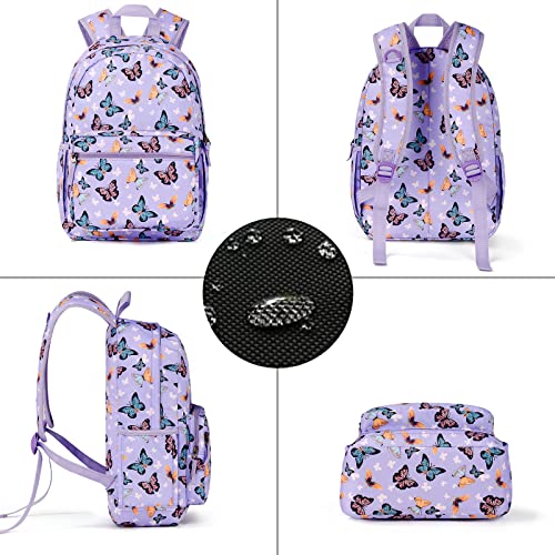 Choco Mocha 16 Inch Kids Backpack for Girls Travel School Backpack, Butterfly Purple