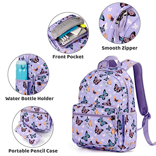 Choco Mocha 16 Inch Kids Backpack for Girls Travel School Backpack, Butterfly Purple