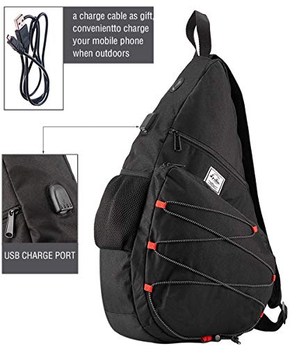 19.6" Large Sling Bag for Men Crossbody Shoulder Chest Bags Nylon for Travel Gym Sport Hiking with USB Charger Port