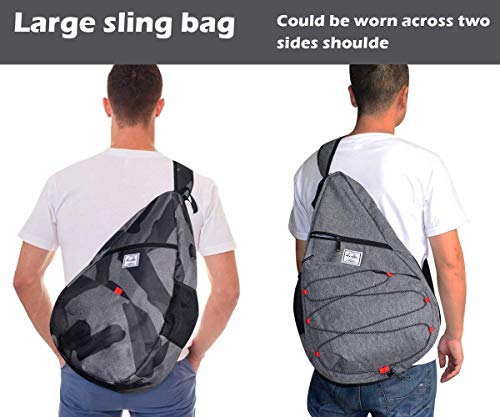 19.6" Large Sling Bag for Men Crossbody Shoulder Chest Bags Nylon for Travel Gym Sport Hiking with USB Charger Port