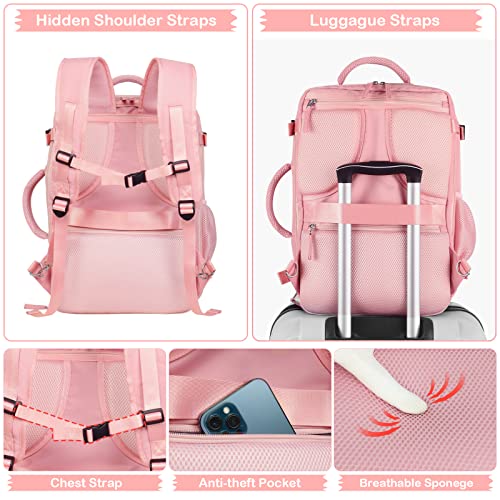 Extra Large Travel Backpack (2 Pieces Black & Pink) as Person Item Flight Approved, 40L Carry On Backpack, 17 Inch Laptop Backpack, Waterproof Backpack, Durable College School Bookbag, Hiking Backpack