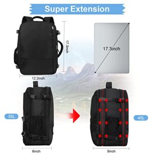 Extra Large Travel Backpack (2 Pieces Black & Pink) as Person Item Flight Approved, 40L Carry On Backpack, 17 Inch Laptop Backpack, Waterproof Backpack, Durable College School Bookbag, Hiking Backpack