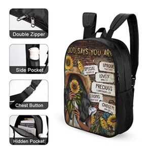 African American Backpack - Sunflower Girl God Says You Are - Large Bookbag Double Sided Prints Travel Backpack - Unisex Casual Backpack School Backpack for Black Girl, 17 Inch