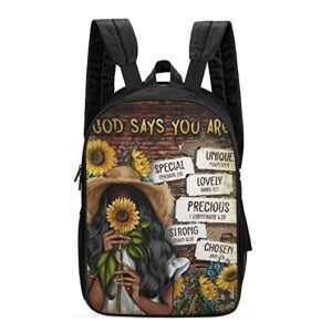 African American Backpack - Sunflower Girl God Says You Are - Large Bookbag Double Sided Prints Travel Backpack - Unisex Casual Backpack School Backpack for Black Girl, 17 Inch