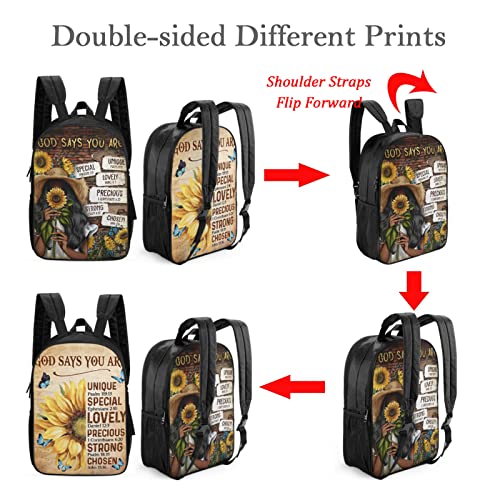 African American Backpack - Sunflower Girl God Says You Are - Large Bookbag Double Sided Prints Travel Backpack - Unisex Casual Backpack School Backpack for Black Girl, 17 Inch