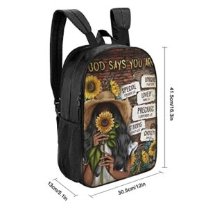 African American Backpack - Sunflower Girl God Says You Are - Large Bookbag Double Sided Prints Travel Backpack - Unisex Casual Backpack School Backpack for Black Girl, 17 Inch