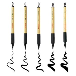 kuretake bimoji brush pen, 5 pcs set (extra fine, fine, medium, large, medium brush), great for calligraphy, hand lettering and illustration, for beginners and professional, made in japan