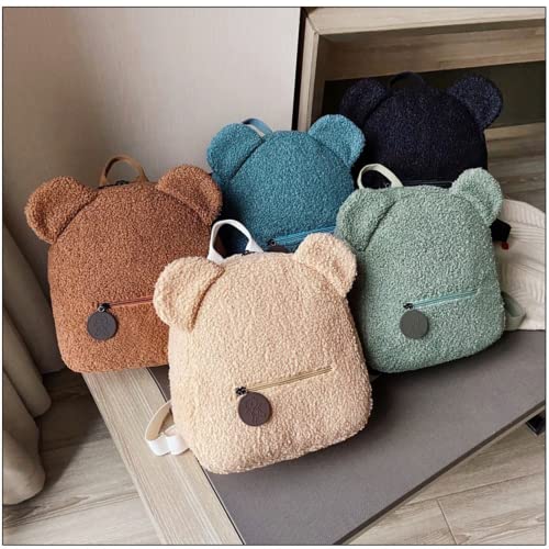 AONUOWE Mini Kawaii Bear Ear Backpack Teens Kids Faux Fur Schoolbag Teenager Student Aesthetic Furry Sherpa Fleece Daypack (Khaki)