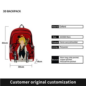 HANDAFA Anime The Seven Deadly Sins Backpack Large Capacity Daypack Multipurpose Shoulder Bag(Fire Group)