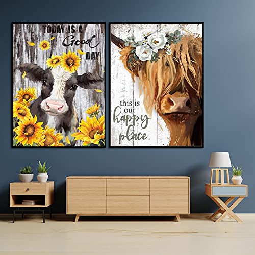 Cow Diamond Painting Kits 2 Pack-Cow Diamond Art Kits for Adults,Animal Gem Art Kits for Adults for Gift Home Wall Decor(12x16inch)