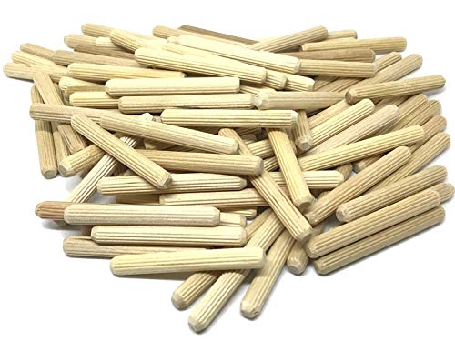 100 Pack 1/4" x 1 1/2" Wooden Dowel Pins Wood Kiln Dried Fluted and Beveled, Made of Hardwood