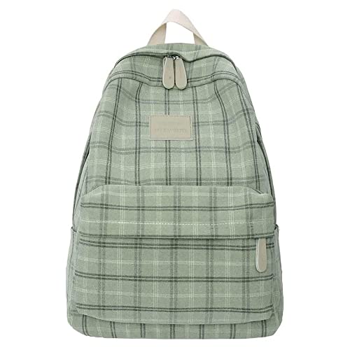 AONUOWE Light Academia Aesthetic Backpack Plaid Preppy Backpack Teen Girls Back to School Supplies Checkered Bookbags (Sage Green)