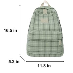 AONUOWE Light Academia Aesthetic Backpack Plaid Preppy Backpack Teen Girls Back to School Supplies Checkered Bookbags (Sage Green)